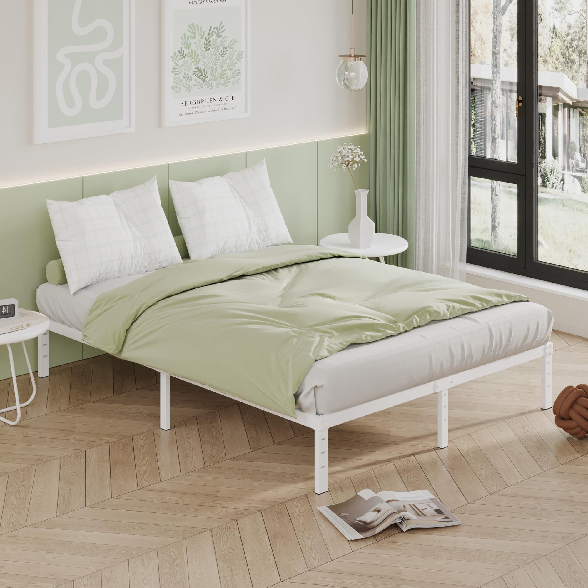 Cieemine 12 Inch White King Size Bed Frame, Heavy Duty King Size Platform Bed Frame, Mattress Foundation, No Box Spring Needed, Easy Assembly, Noise-Free