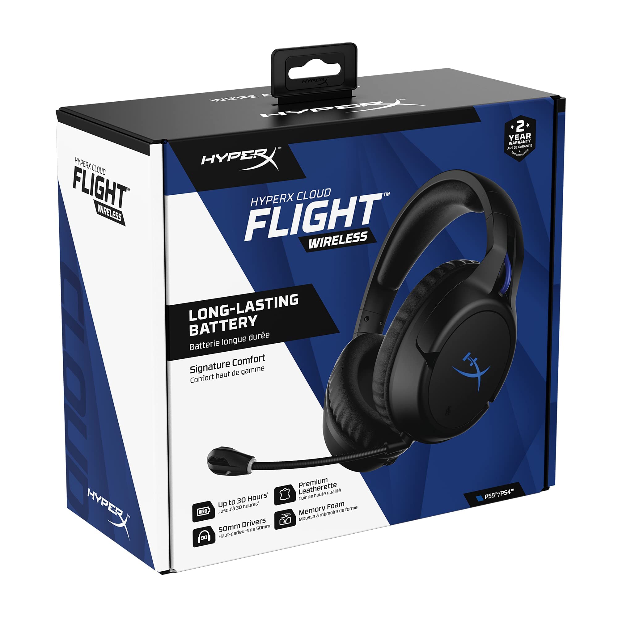 HyperX Cloud Flight – Wireless Gaming Headset for PS5 and PS4, Up to 30-hour battery, Memory foam ear cushions and premium leatherette, Noise-Cancelling Microphone with LED Mic Mute