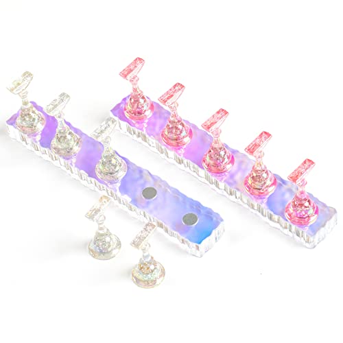 BQAN 2 Set Nail Holder for Painting Nails, Aurora Acrylic Nail Stand for Press on / Fake Nail Tips Training / Nails Display with 96 Pcs Reusable Adhesive Putty
