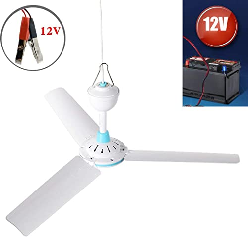 EXDOLL Portable Ceiling Fan 12V DC Mini Hanging Fan 19.7β Silent Camping Tent Hanging Fan Mute Energy-Saving Fans Bedroom Breeze Gazebo Fan Battery Powered