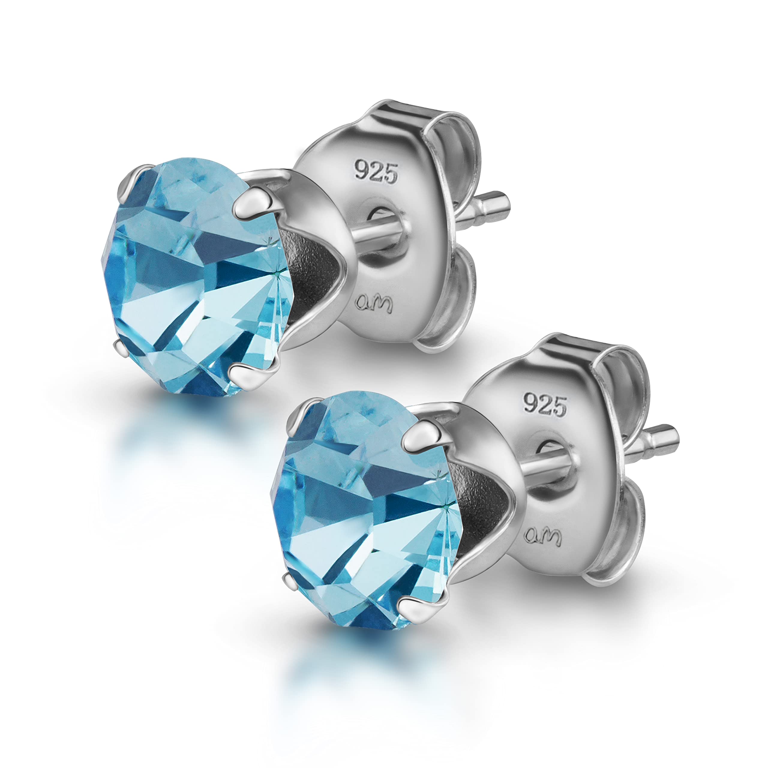 Amberta Women's 925 Sterling Silver Lumini Crystal Blue Collection Stud Earrings: Dark Denim Blue