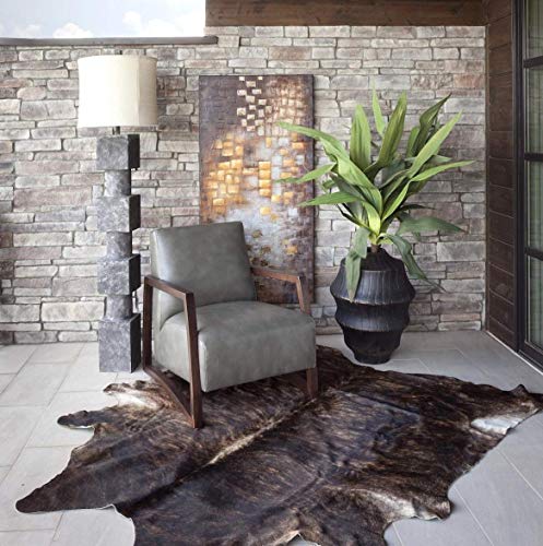 rodeo Real Cowhide Genius Leather Hair on Leather Rug Decorative Value Size Approx 6X7 ft (Dark Brindle)