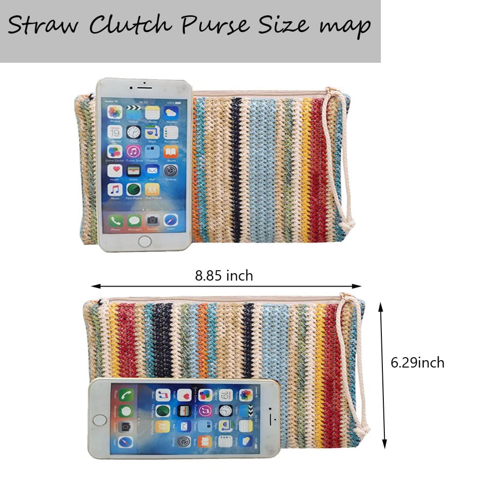 Arnosoar Straw Clutch Bag Summer Beach Stripe Purse Women Woven Zipper Wristlet Wallets small
