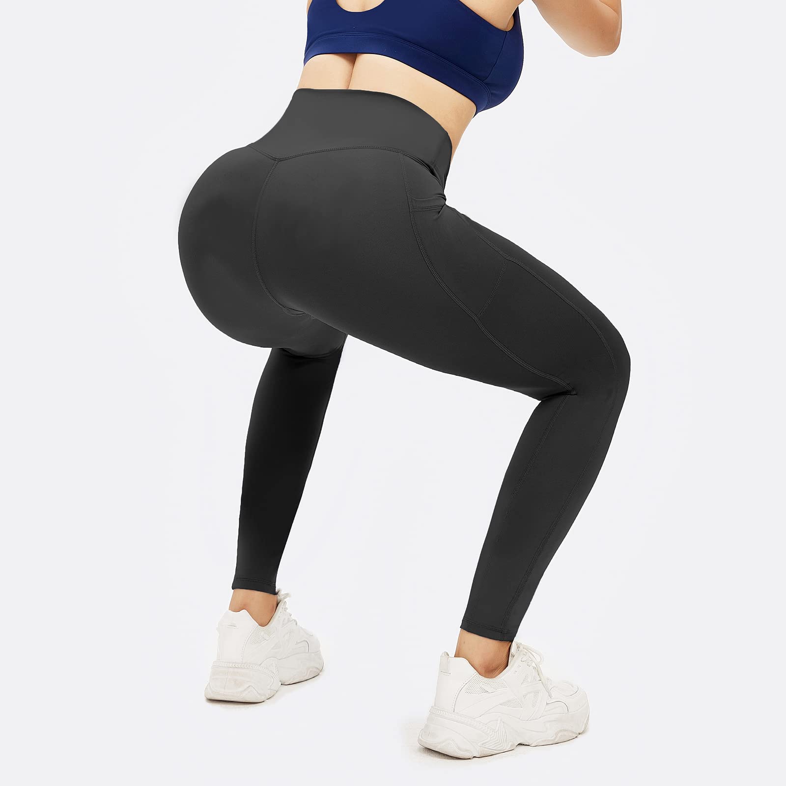 AOR Leggings with Pockets for Women Tummy Control, Yoga Pants for Women Deep Black