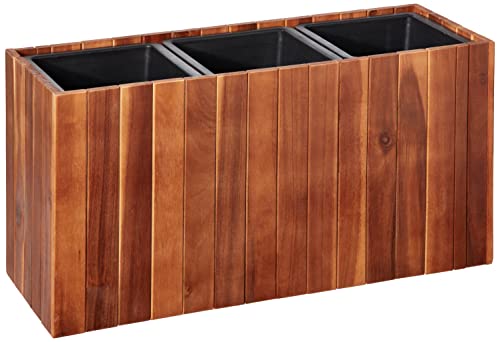 Amazon Aware Acacia Wood 26-Inch Rectangular Planter Box with Three Inner Plastic Liners, Brown
