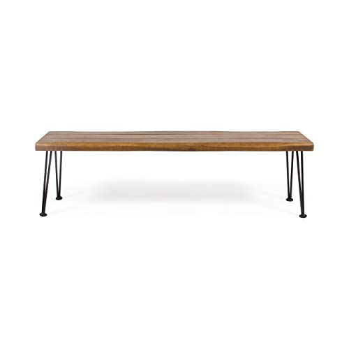 Christopher Knight Home Gladys Outdoor Modern Industrial Acacia Wood Bench Hairpin Legs, Teak and Rustic Metal