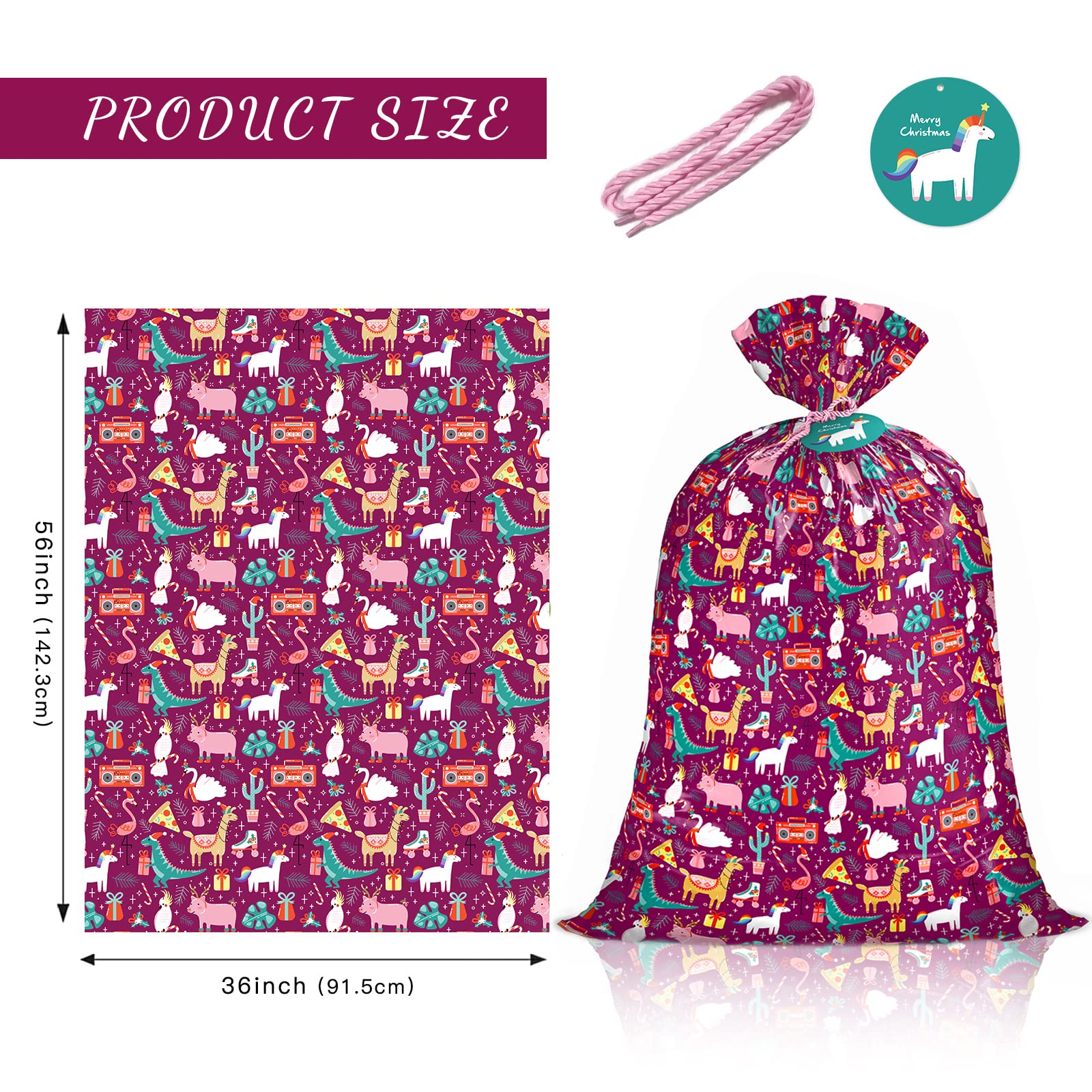 WRAPAHOLIC 56" Large Christmas Plastic Gift Bag - Cute Red Green Gnome and Candy Canes Design for Holiday, Parties, Celebrating, or Any Occasion - 56" H x 36" W