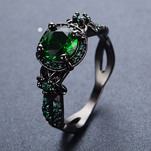Ploymanee Jewelry Vintage Round Green Emerald Wedding Band Ring 10KT Black Gold Filled Size 5-11 (7)