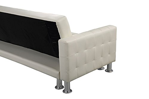 Velago ATTALENS White Modern Convertible Sectional Sofa | Leather Sleeper Queen Size | Reversible Chaise Lounge | Contemporary Living Room Furniture, 116"