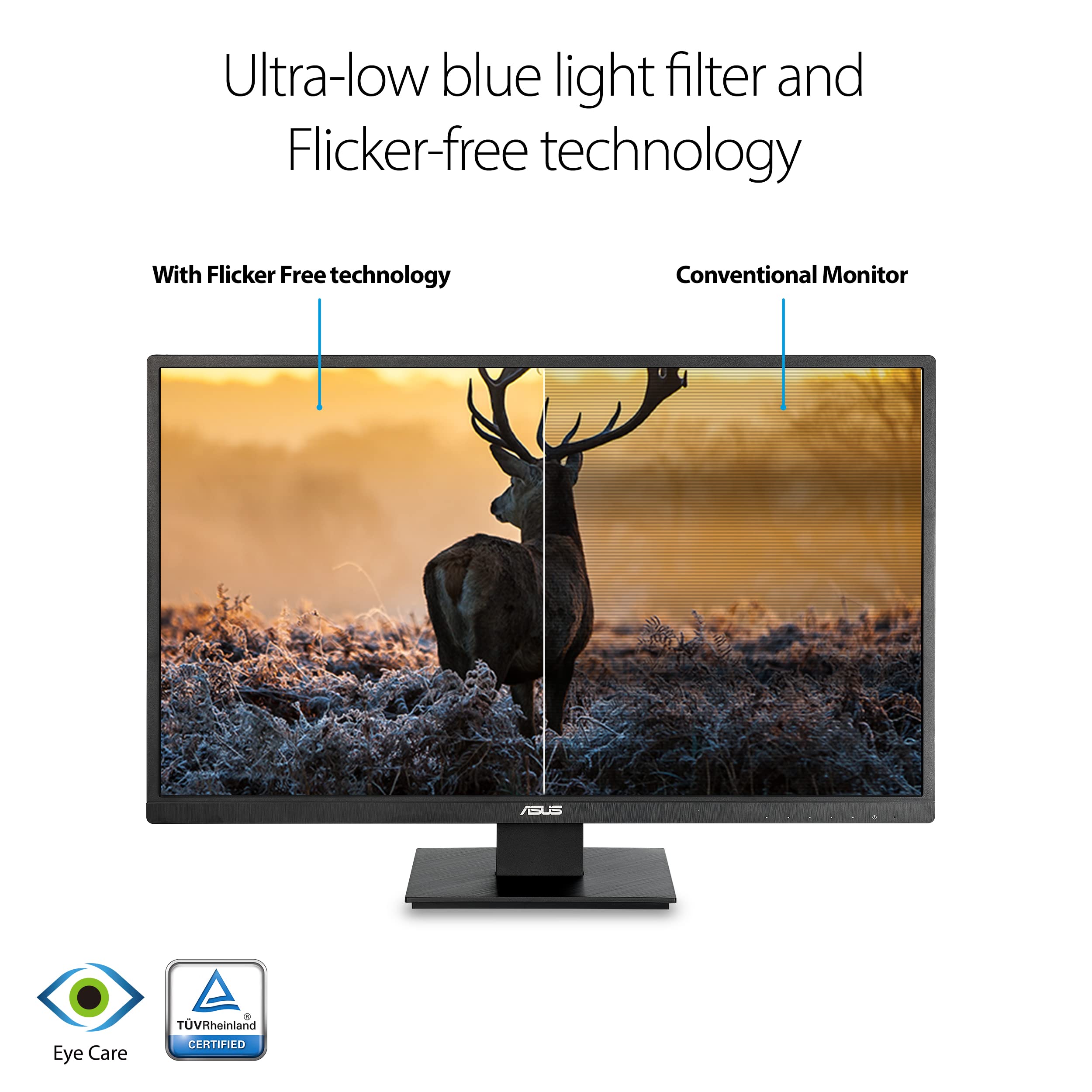 ASUS 27" 1080P Monitor - Full HD, Eye Care, Low Blue Light, Flicker-Free, VESA Mountable, Anti-Glare, D-Sub, HDMI Computer PC Monitor - VA279HAE