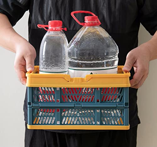 Amplus - Multi-Purpose Basket can be folded, strong and durable to hold a lot of stuff for shopping, laundry, storing or organizing items 11.7"L x 7.8"W x 6.4"H (Blue - Yellow)