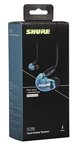 Shure SE215 Wired Sound Isolating Earbuds, Clear Sound, Single Driver, Secure in-Ear Fit, Detachable Cable, Durable Quality, Compatible with Apple & Android Devices - Blue