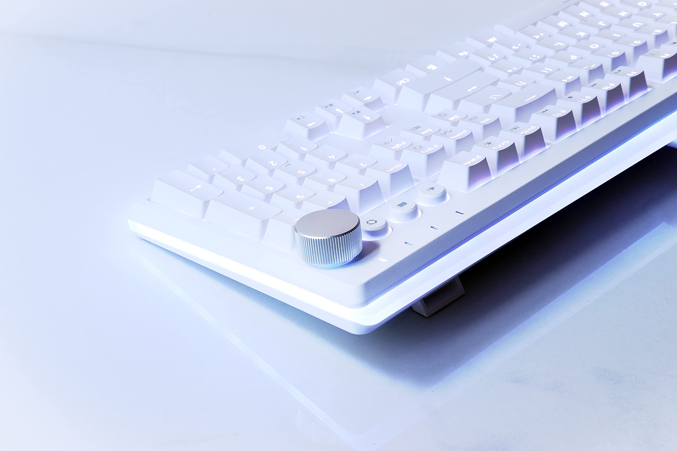 i-rocks K71M RGB Mechanical Gaming Keyboard with Media Control Knob, Gateron Switches (Brown), 107 Keys w/Full NKRO, PBT Keycaps, Multimedia Hotkeys, Detachable USB-C Cable and Onboard Storage, White