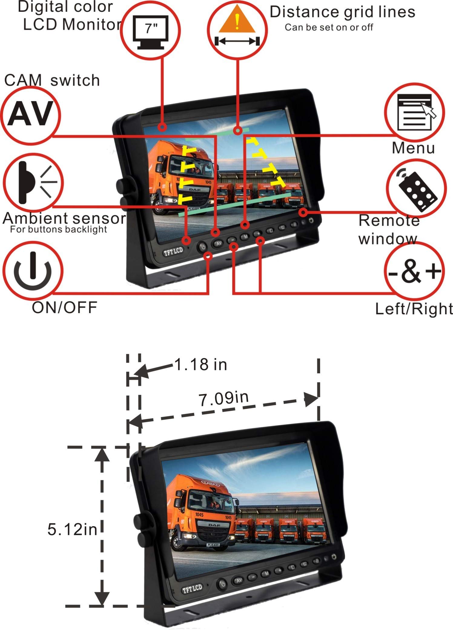 AHD 720P 9" Reverse Rear View Backup Camera System with TVS Protection Night Vision Waterproof IP69K Camera Mirror/FLIP Image for Tractor/Truck/RV/Bus/Motorhome/Excavator/Caravan/Skid Steer/Harvester