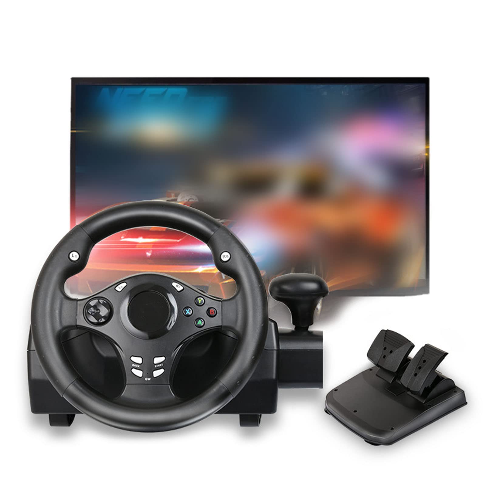 Asixxsix Racing Gaming Steering Wheel, 7 in 1 Universal USB Car Sim 270 Degrees Driving Simulator Steering Wheel with Linear Pedals Dual Mode Drive Pc Steering Wheel for Ps3 Ps4 Xbox One Switch