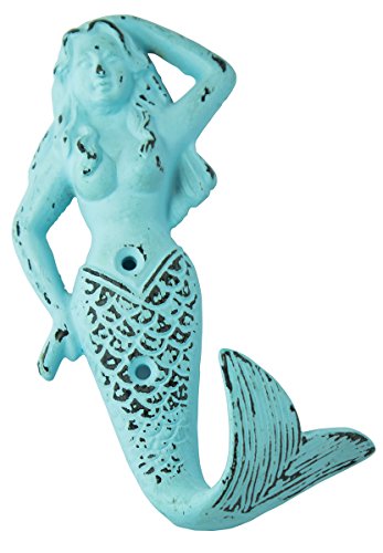 Nautical Tropical Imports Distress Blue Iron Mermaid Shaped Wall Hook