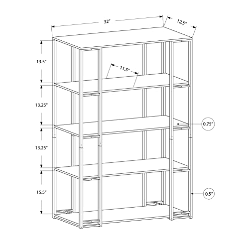 Monarch Specialties I Bookcase-60 H Black Metal, Dark Taupe