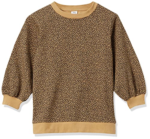 Amazon Essentials Women's French Terry Fleece Sleeve Detail Crewneck Sweatshirt, Camel Cheetah, Large