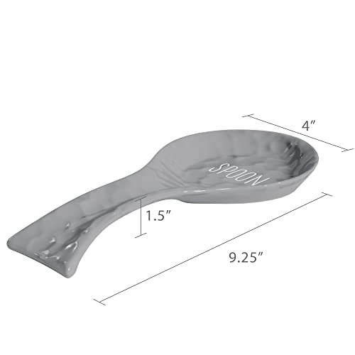 Barnyard Designs Ceramic Spoon Rest for Kitchen Counter or Stove Top, Decorative Cooking Utensil or Spatula Holder, Farmhouse Kitchen Decor, Grey, 9.25" x 4"