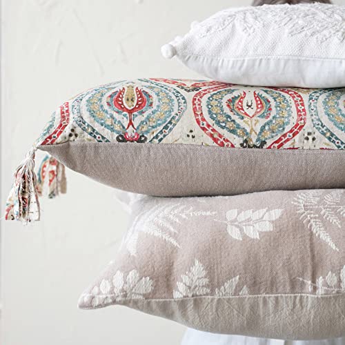 Creative Co-Op Cotton Pillow with Botanical Embroidery, Natural, 20''L x 20''W x 1''H