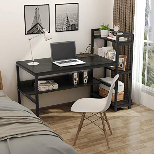 Tribesigns Computer Desk with 4-Tier Storage Shelves, 60 inch Modern Large Office Desk Computer Table Studying Writing Desk Workstation with Bookshelf and Tower Shelf for Home Office (Black)
