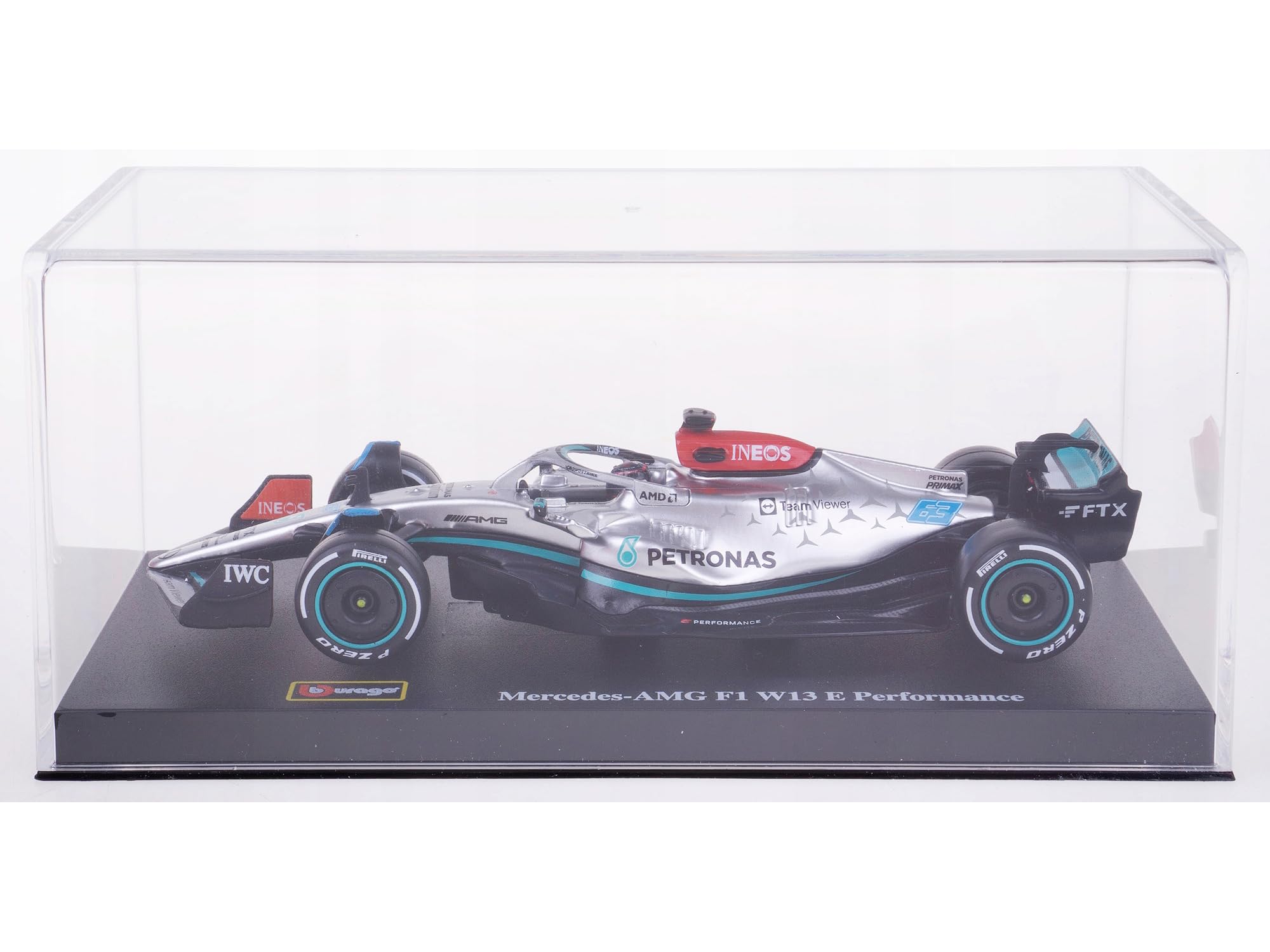 AMG F1 W13 E Performance #63 George Russell F1 Formula One World Championship (2022) with Display Case 1/43 Diecast Model Car by Bburago 38066GR