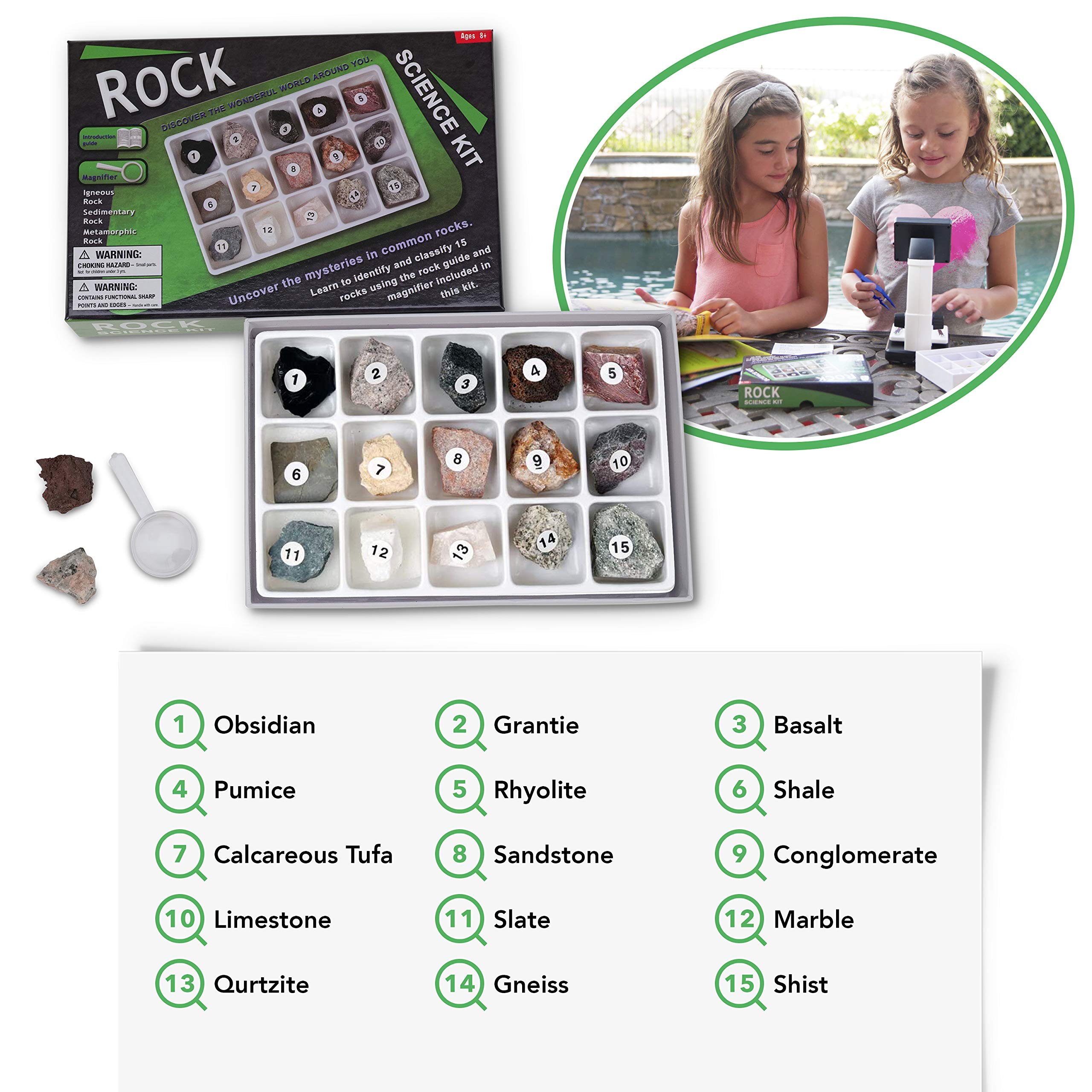 AmScope IQCREW Kid's Premium Portable LCD Color Digital Microscope with Rock and Mineral Collecting Look and Learn Activity Kit