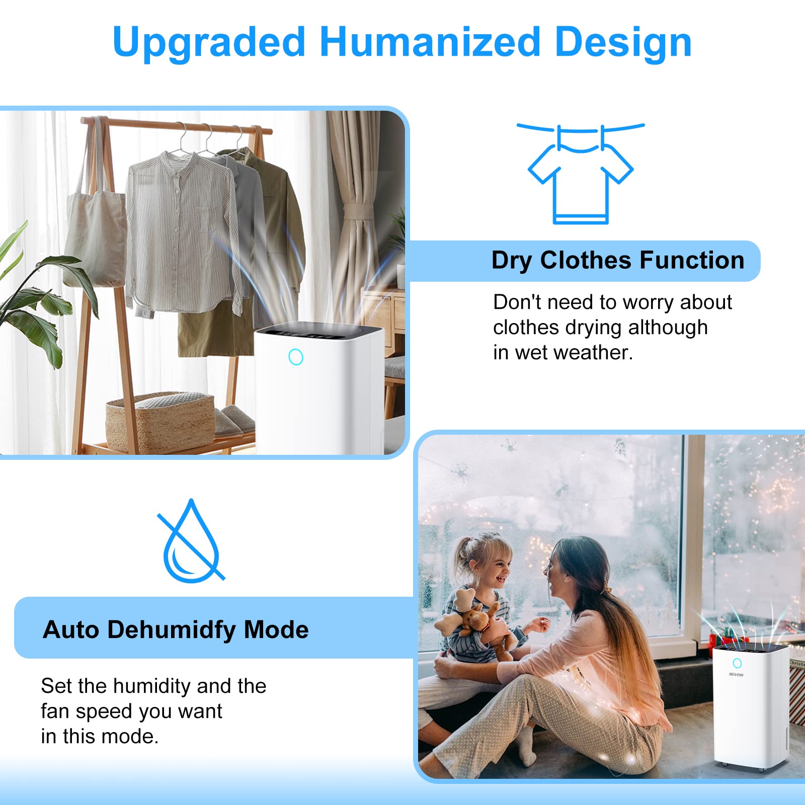 SEAVON 30 Pint Dehumidifiers for 2000 Sq. Ft Home Basement with Drain Hose, Dehumidifier with Auto and Manual Drainage,12 Hours Timer, Child Lock, Dry Clothes, Intelligent Humidity Control for Bedroom