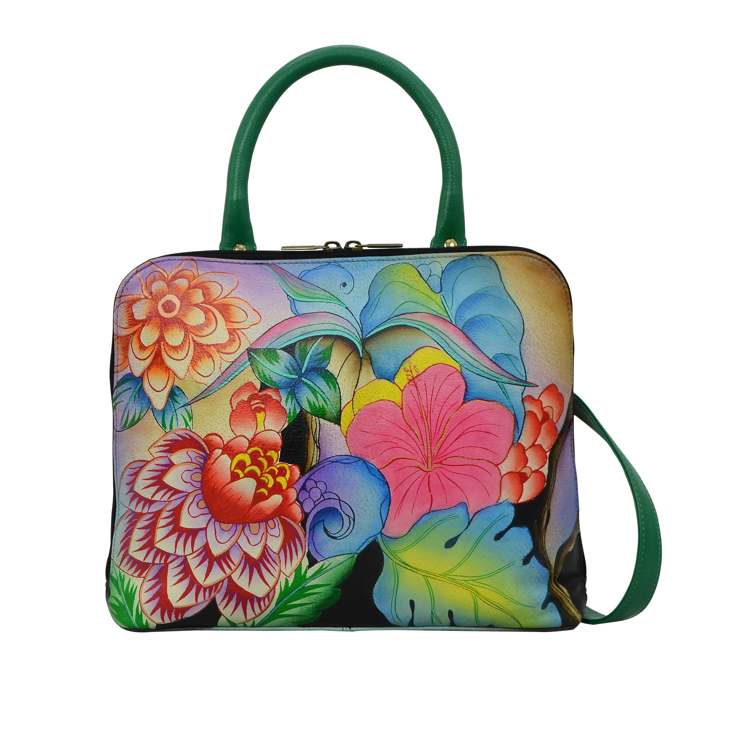 Anna by Anuschka Hand Painted Leather Slim Crossbody Satchel, WMG-Whimsical Garden