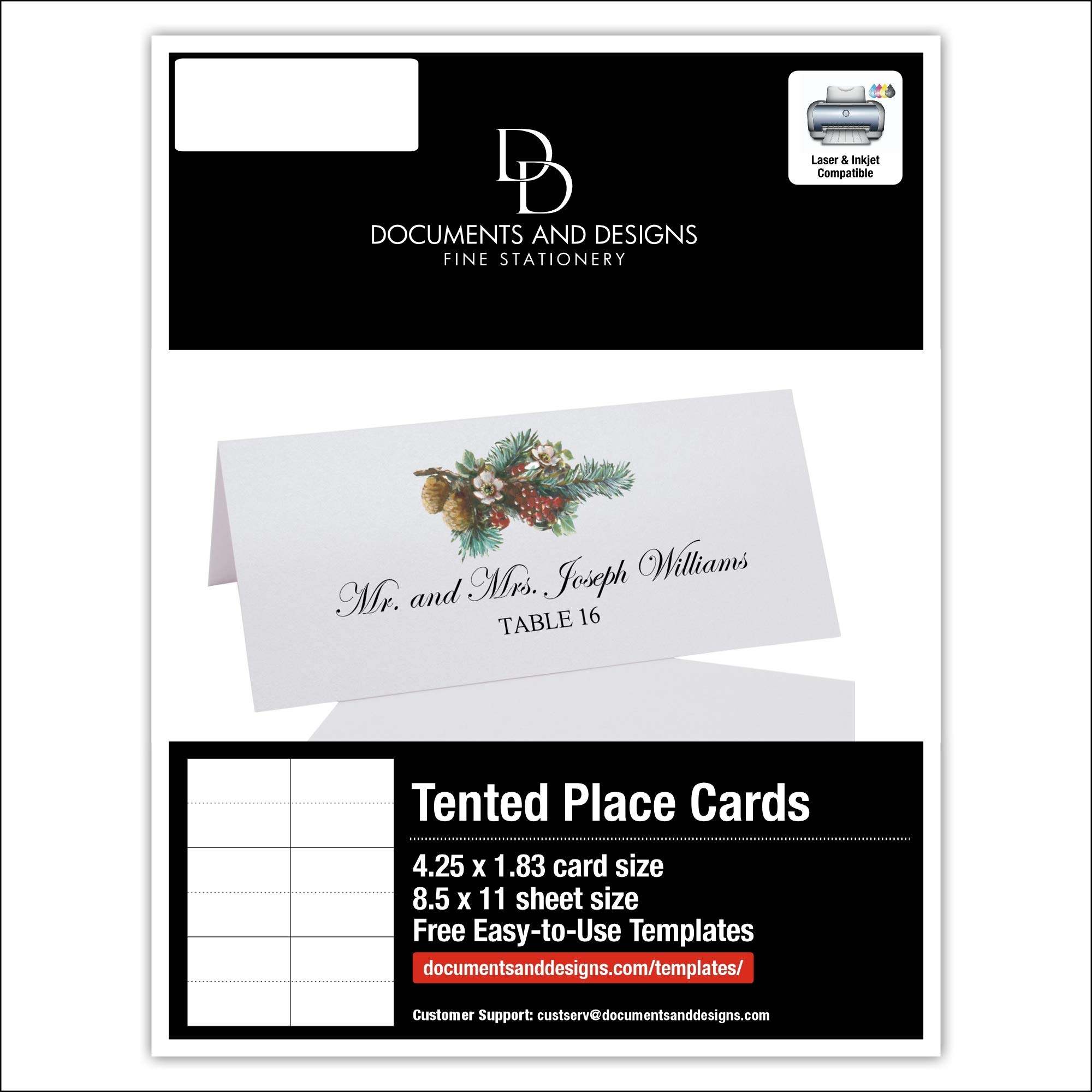 Christmas and Holiday Pine Boughs Printable Place Cards, Set of 60 (10 Sheets), Laser & Inkjet Printers - Wedding, Party, Dinner, and Special Events - Made in the USA