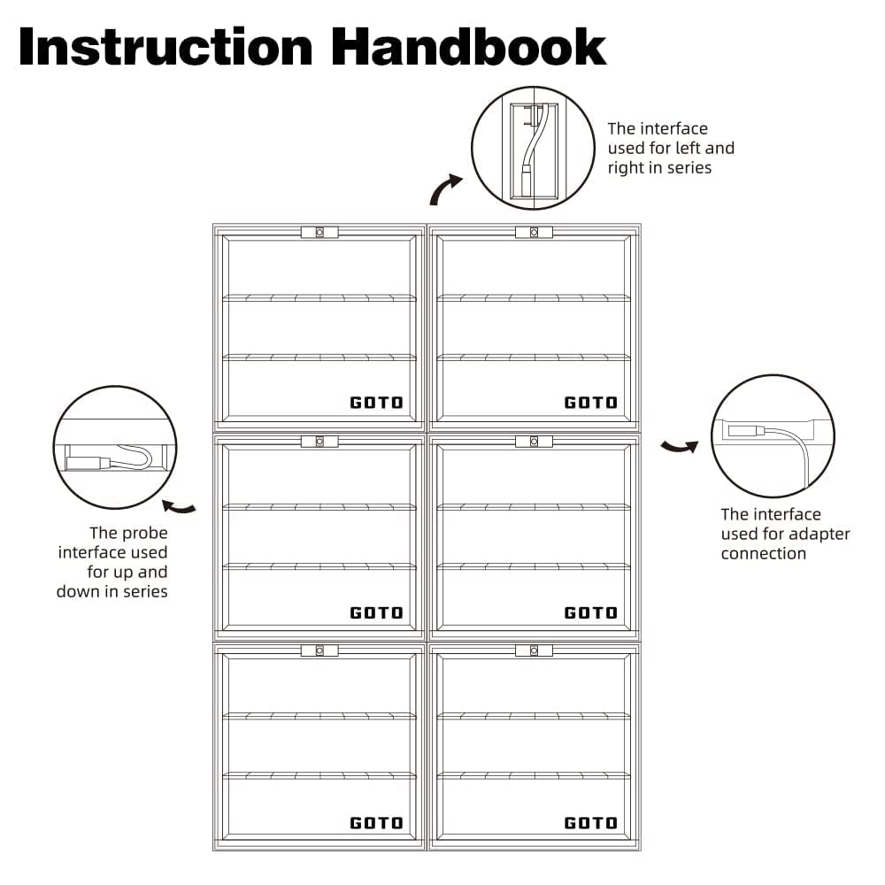 GOTO LED Lighting Display Box, Display Storage Case, Show Case for Bearbrick 400%, Action Figures, Lego, Collectibles, Pop Mart (19L LED Included Adapter and 2 Partition)