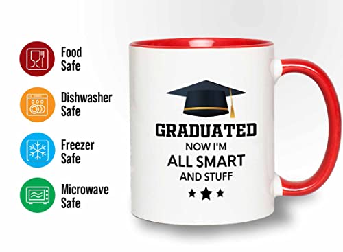 Flairy Land Graduation 2Tone Red Mug 11oz - All Smart and Stuff - Graduation Gifts for Her Senior Graduation College Student College Graduate Classmate MBA Grad