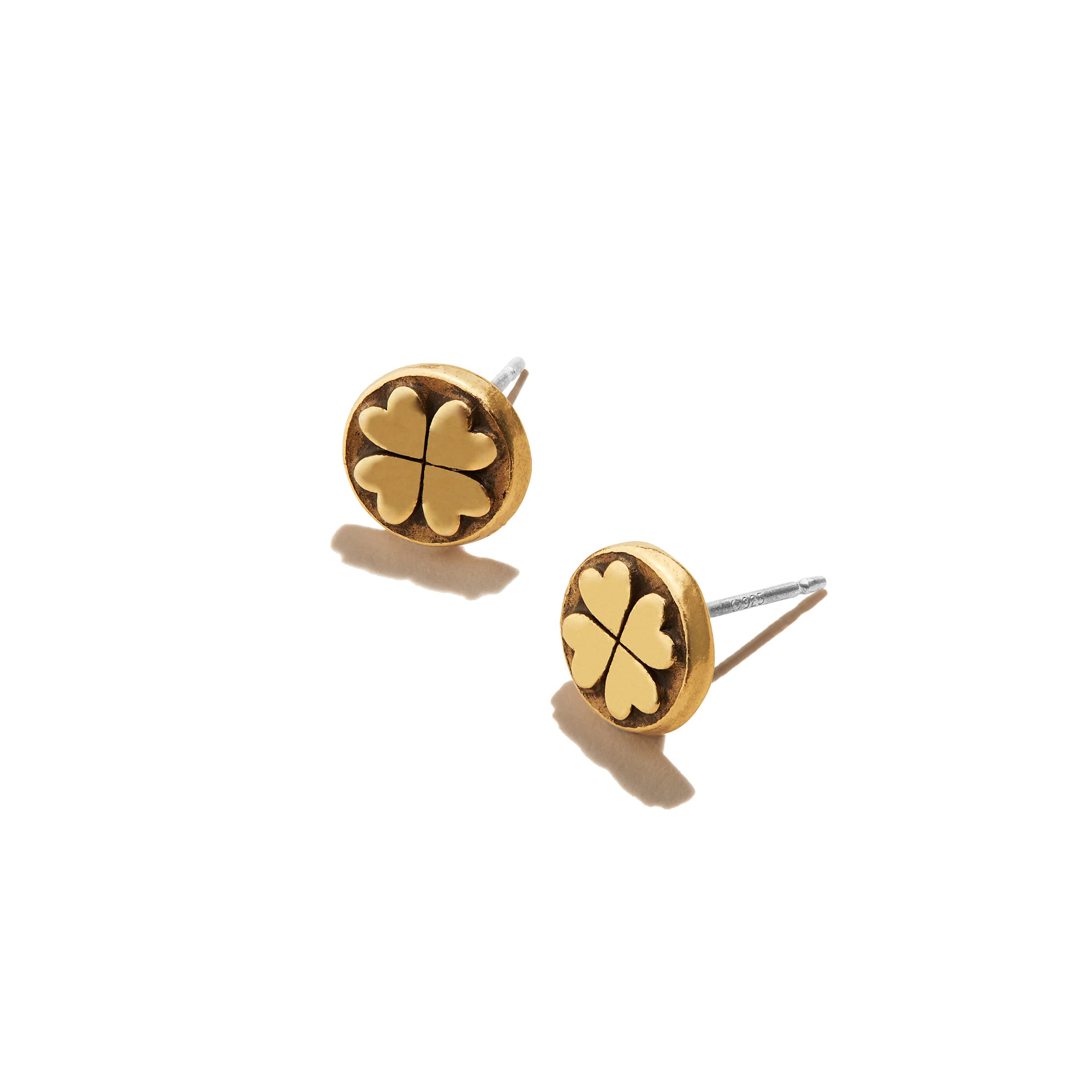 Alex and Ani Path of Symbols Circle Stud Earrings for Women, Four Leaf Clover, Rafaelian Gold Finish, Post Back, 0.3 in Width