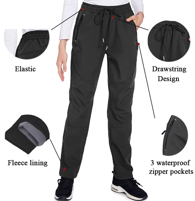 Apotemis Womens Snow Ski Pants Waterproof Windproof Fleece Lined Warm Hiking Insulated Pants Black M