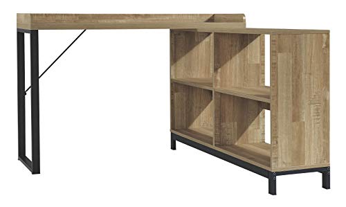 Signature Design by Ashley Gerdanet Modern Farmhouse Home Office L-Shaped Desk with Side Storage, Beige
