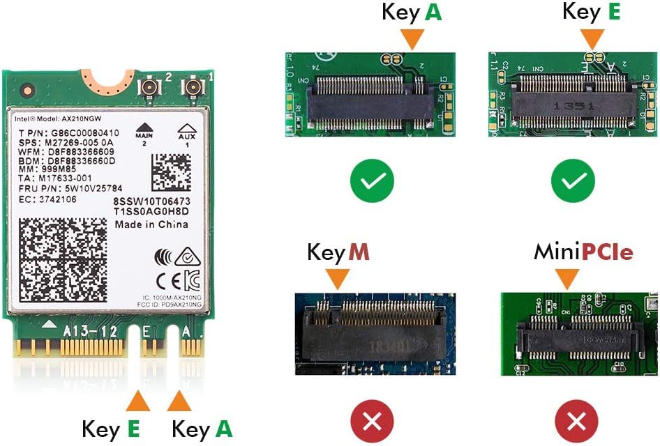 AX210NGW WiFi Card, WiFi 6E 802.11ax Wireless Card Intel AX210 NGW Bluetooth 5.3 Tri-Band 5400Mbps Network Adapter Wireless Module Expand to 6GHz for Laptop Support Windows 10/11 (64bit) M.2/NGFF