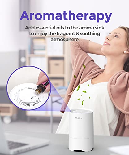 Rosekm Small Air Purifier with 1-Year Pack Replacement Filter, Personal Desk Mini Air Purifier, Room Hepa Air Purifier Fresheners Cleaner for Pets, Smoke, Desktop, Office (White)