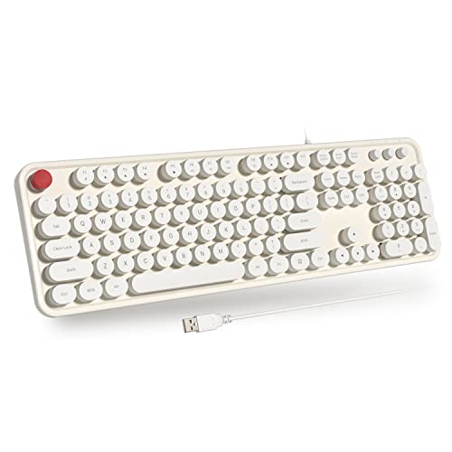 Atelus USB Wired Computer Keyboard - Retro Typewriter Keyboard - Full Size Keyboard with Number Pad for PC Laptop Desktop Windows (Creamy White)