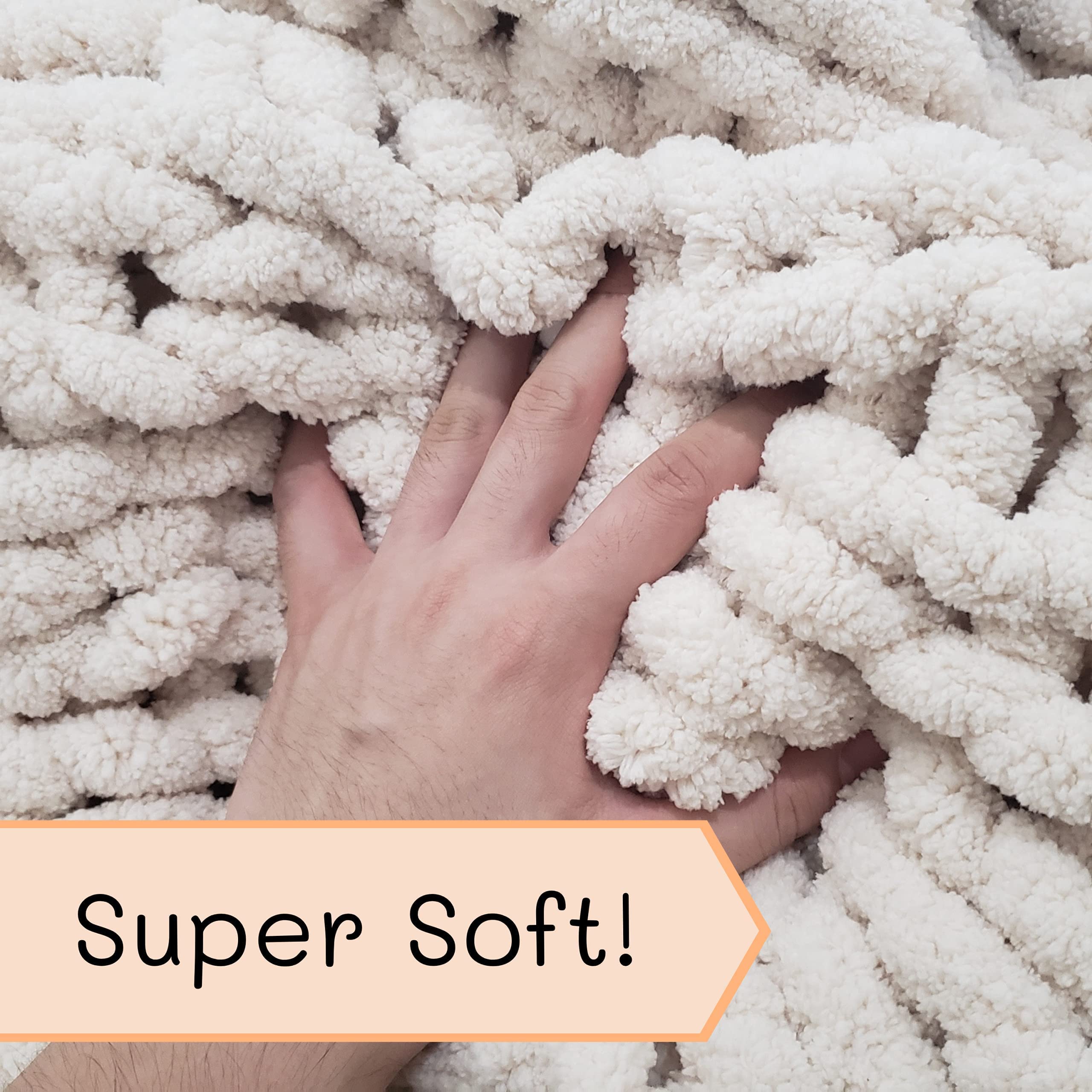 Adyrescia Chunky Knit Blanket Throw | 100% Hand Knit with Jumbo Chenille Yarn (40"x50", Cream White)