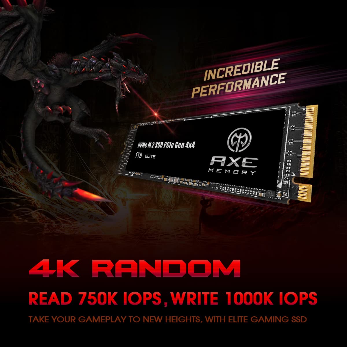 AXE MEMORY Elite Internal SSD 1TB Gen4 PCIe NVMe M.2 2280 Solid State Drive - Read up to 7,200MB/s Write, Up to 6,000MB/s DDR4 1GB DRAM Cache