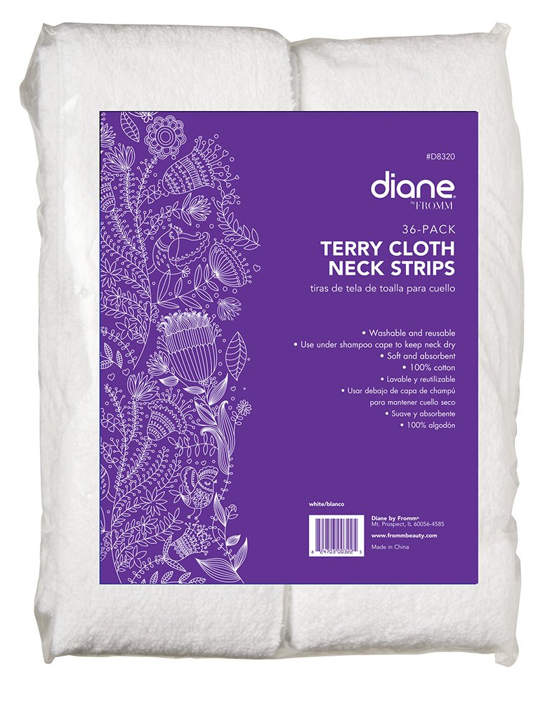 Diane Terry Cloth Neck Strips, Fast Drying Towel for Neck Use at Barber Shop, Salon, Spa, Extra Durable, Absorbent, White, 36 Count (Pack of 1), D8320