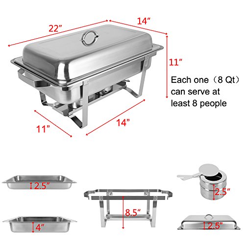 ROSVUN Upgraded Stainless Steel Chafing Dish Buffet Silver Round Catering Warmer Set with Food and Water Trays, Mirror Cover, Thick Stand Frame for Kitchen Party Banquet (2 Round+ 2 Rectangular)