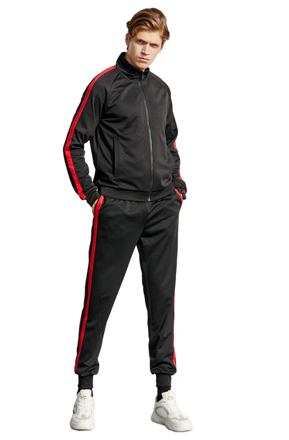 Allviper Activewear Full Zip 2 Pieces Tracksuit Set for Men Black and Red