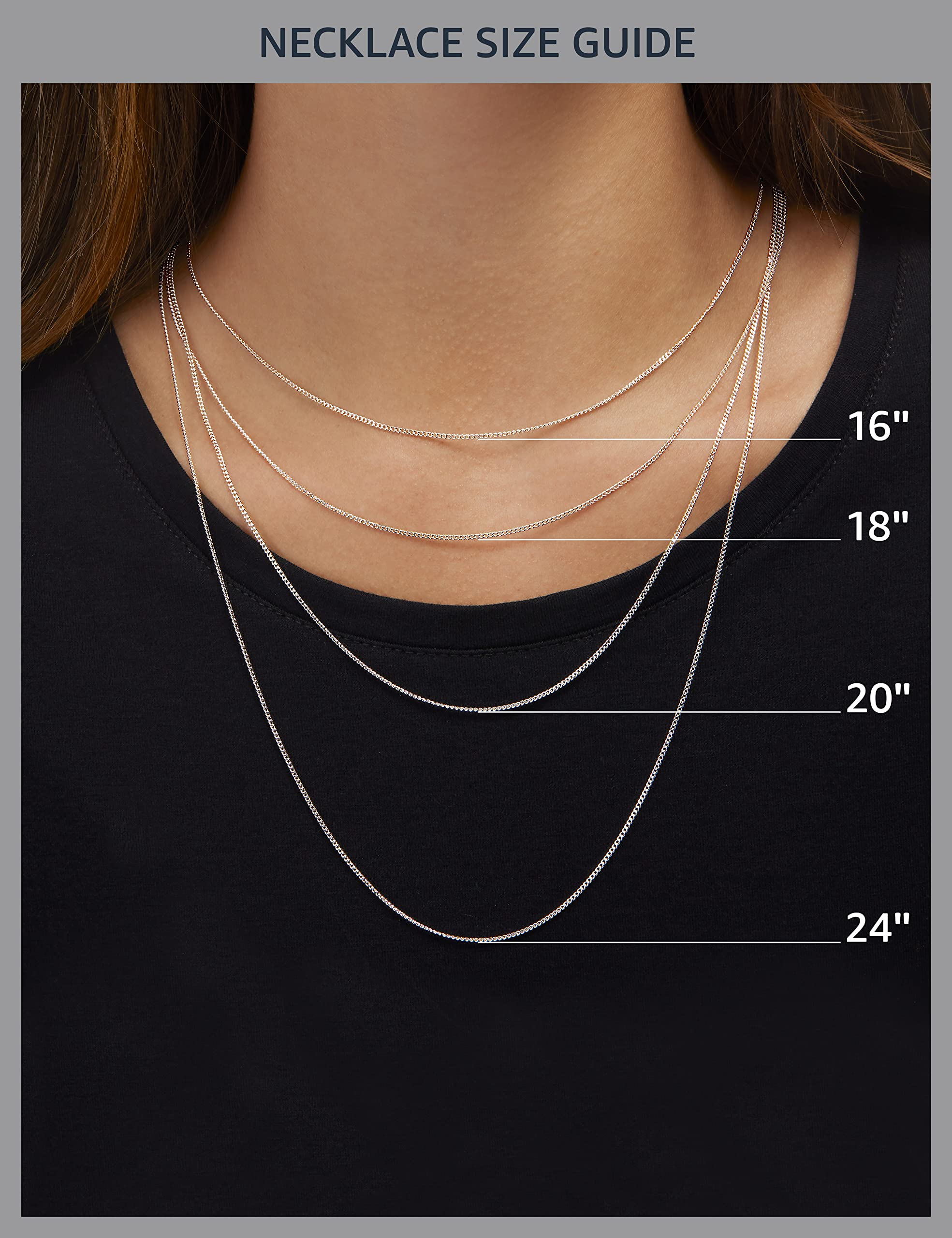 Amazon Essentials 14K Gold Plated Paperclip, Station and Herringbone Chain 3 Row Layered Necklace 16" 18" 20", Yellow Gold