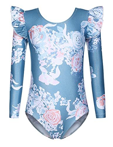 Arshiner Girls Gymnastics Leotards Ruffle Long Sleeve Shimmer Ballet Unitard Dancewear for 3-10 Years