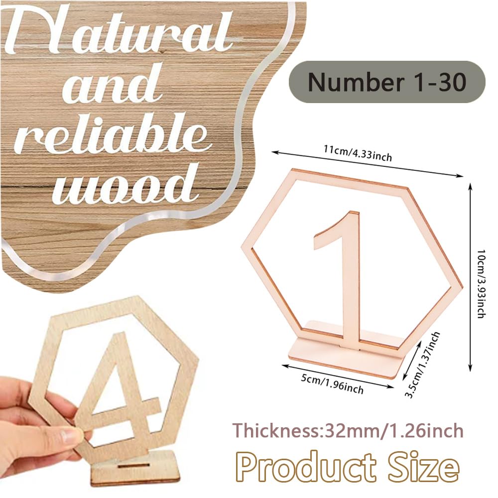 WenffbBou 30 Pieces Wood Table Numbers, 1-30 Wedding Reception Stands Numbers with Base Holder Rustic Wedding Centerpieces for Tables Number Wooden Sign for Banquet Restaurant Party Decor
