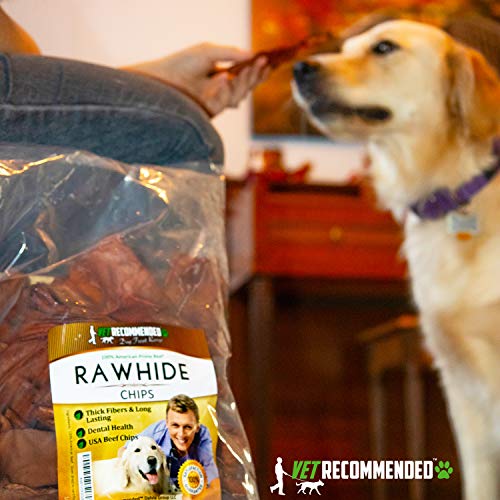 Vet Recommended Premium Beef Rawhide Chips for Dogs (Big 2lb Bag) Thick Fiber & Long Lasting Dog Chew. Made in USA.