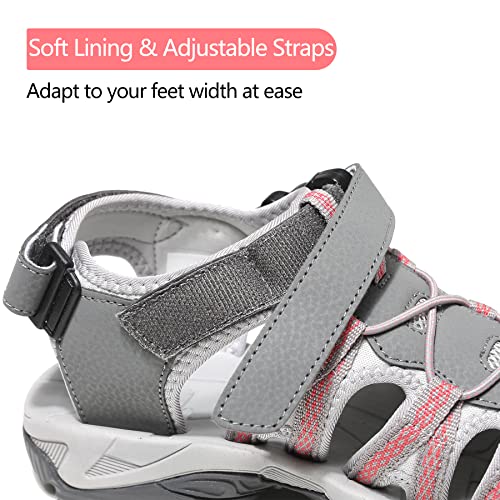 Anbenser Womens Athletic Outdoor Sandals Closed Toe Lightweight Adjustable Sport Hiking Sandals Non Slip Durable Greypink size 8