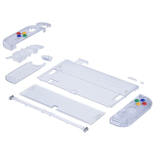 eXtremeRate Glacier Blue Custom Full Set Shell for Nintendo Switch OLED, DIY Replacement Console Back Plate, NS Joycon Handheld Controller Housing with Colorful Buttons for Nintendo Switch OLED