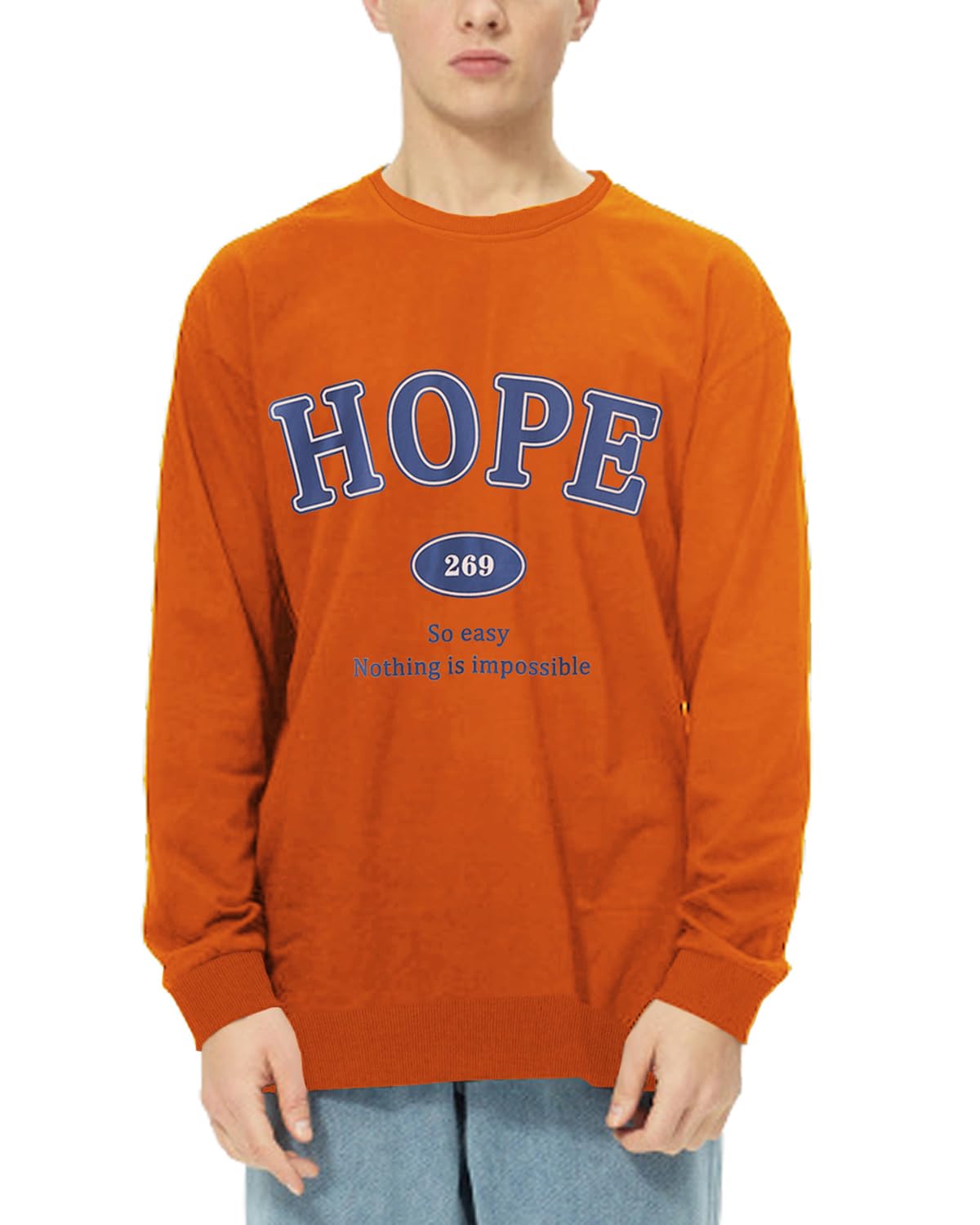 Anytree Men's Crewneck Sweatshirts Long Sleeve Letter Print Graphic Halloween Pullover Slim Fit Basic Trendy Sweatshirt Tops MSS Large